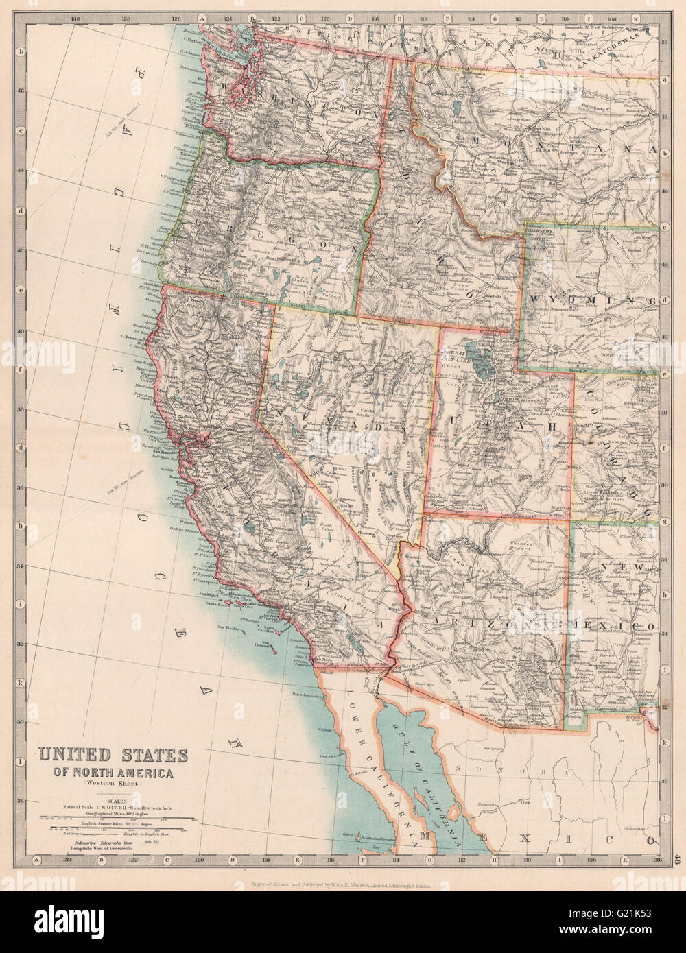 UNITED STATES of AMERICA WESTERN SHEET. USA. Pacific States. JOHNSTON ...