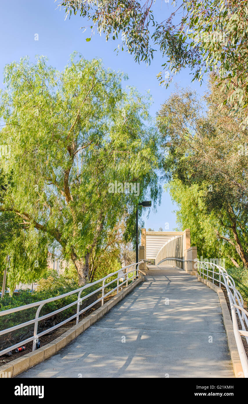 Lonely empty walking trail leads through the suburbs of Los Angeles in ...