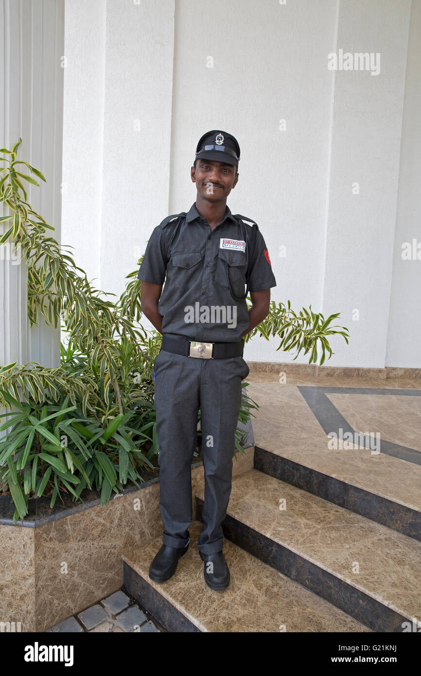 A security guard on duty outside the Fragrant Nature Hotel in Cochin ...