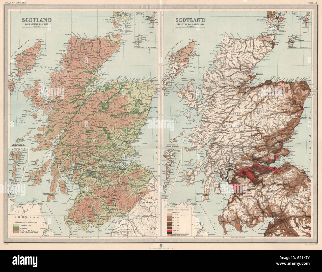 SCOTLAND. Land surface features moorland &c Population density 1911 ...