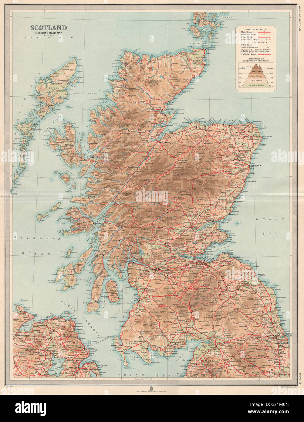 Antique Scotland Motoring Road map showing garages, hotels & inns ...