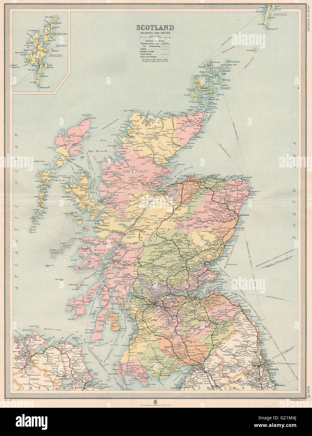 Scotland Railways, coach roads, canals & bus routes. Counties. LARGE ...