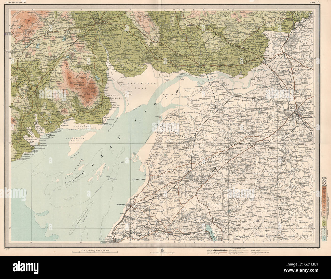 SOLWAY FIRTH. Kirkudbright Carlisle. w/ Solway Junction Railway. LARGE ...