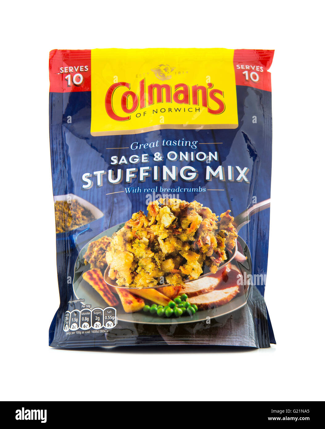 Packet of Colmans Sage and Onion stuffing mix on a white background ...