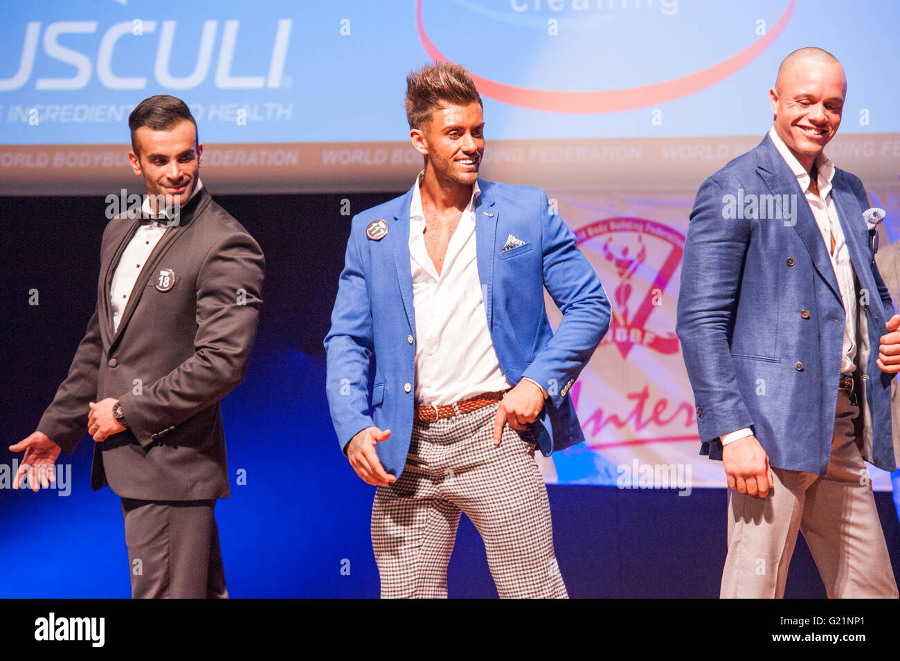 MAASTRICHT, THE NETHERLANDS - OCTOBER 25, 2015: Male fitness models ...