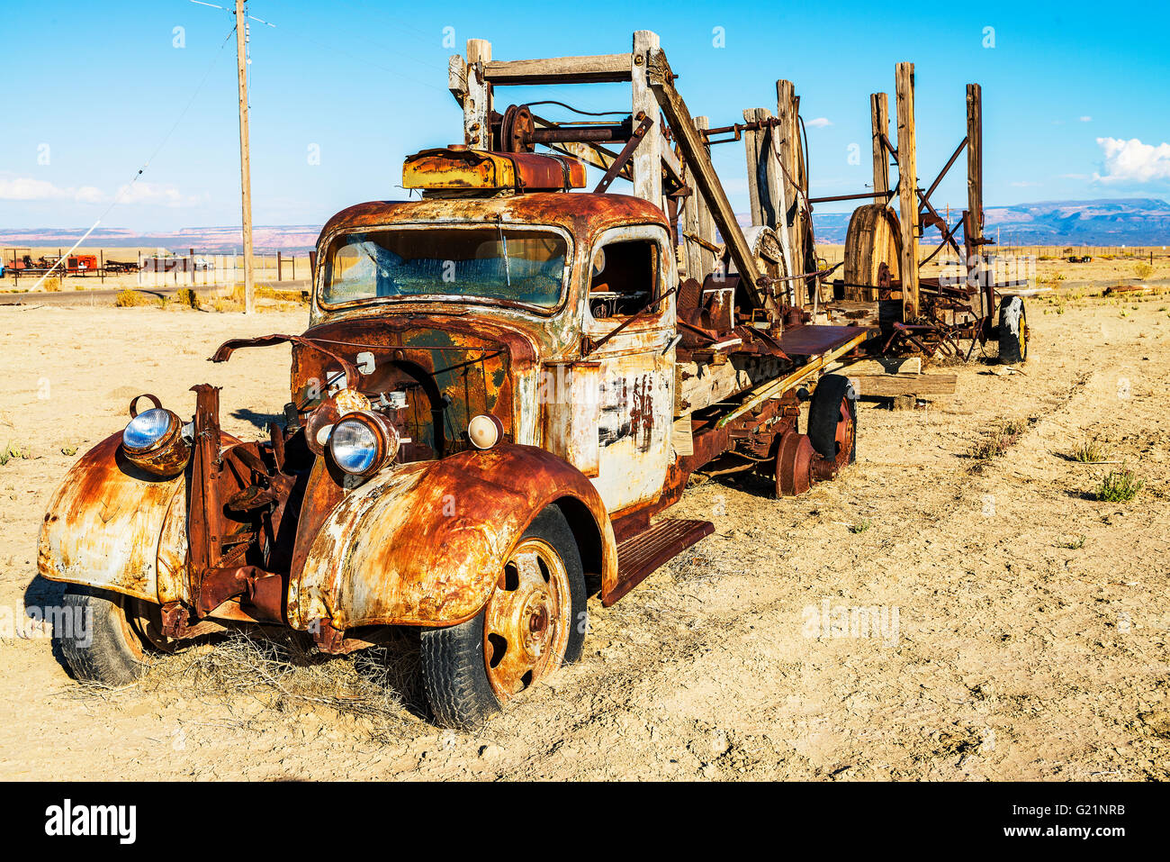 vintage truck abandoned and rusting away in the desert, ghost town in ...