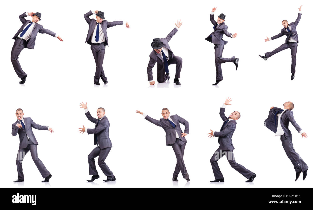 Dancing businessman isolated on white Stock Photo - Alamy