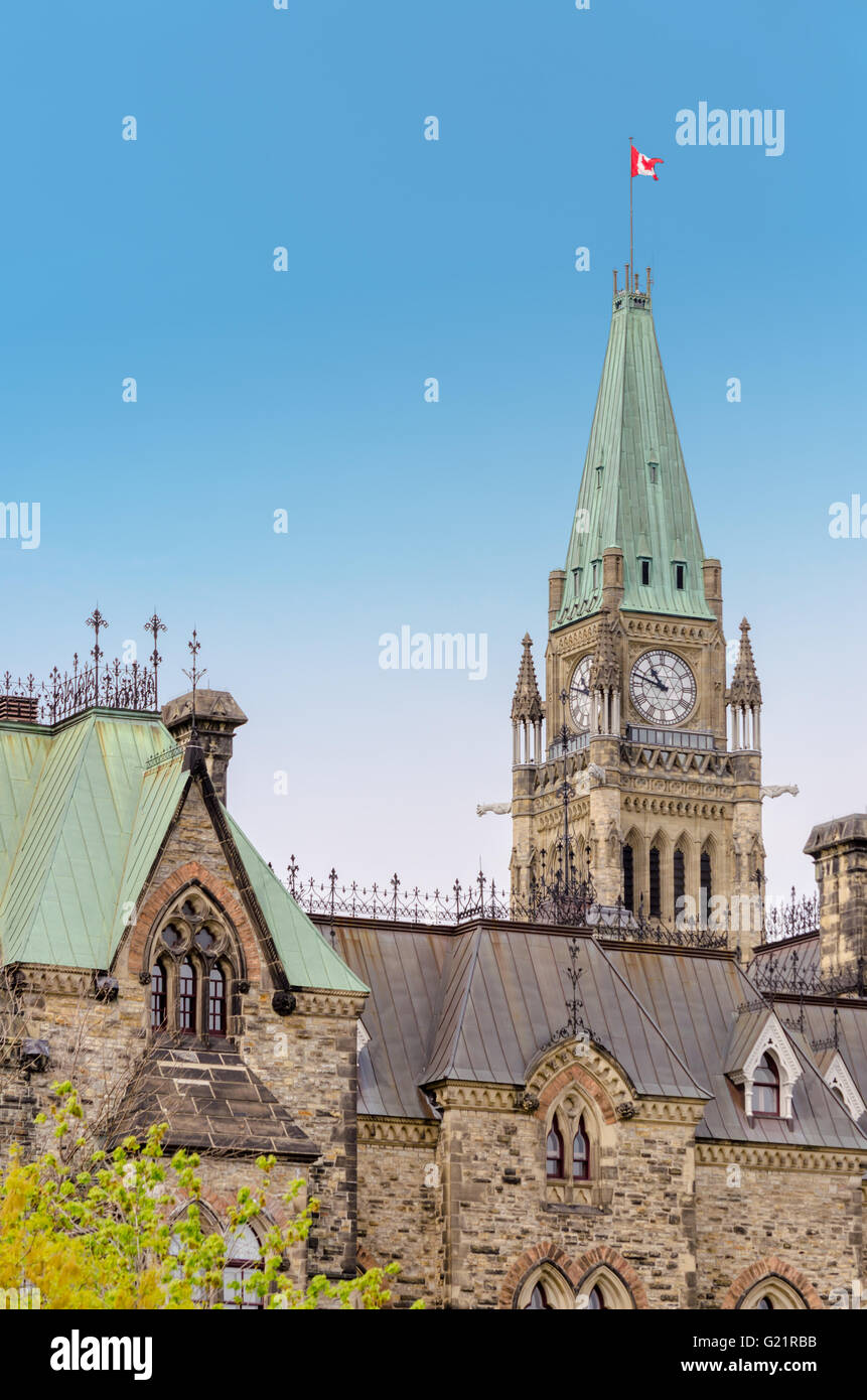 Peace Tower of Canadian Parliament Building in Ottawa, Canada Stock ...