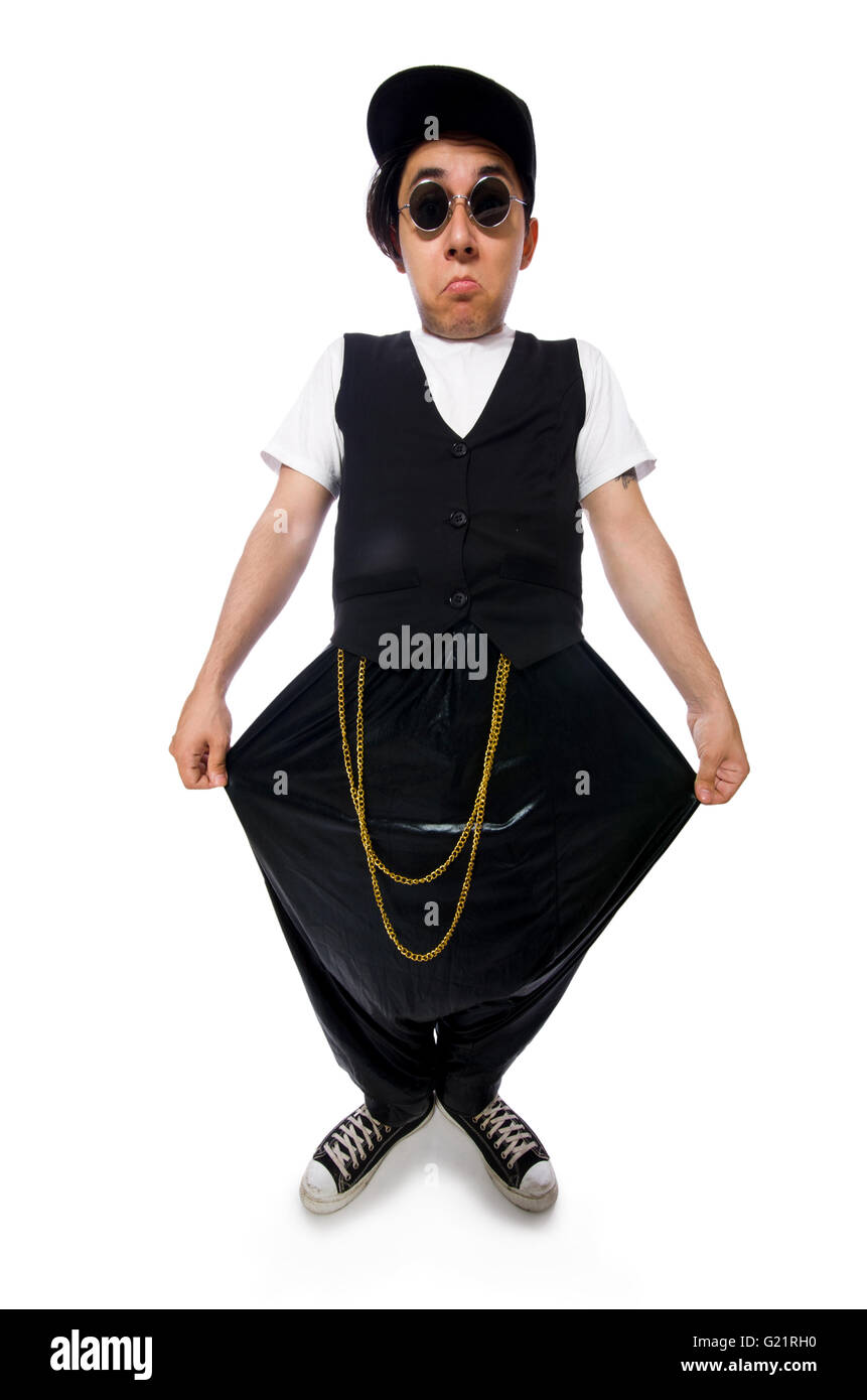 Funny young man dancing isolated on white Stock Photo - Alamy