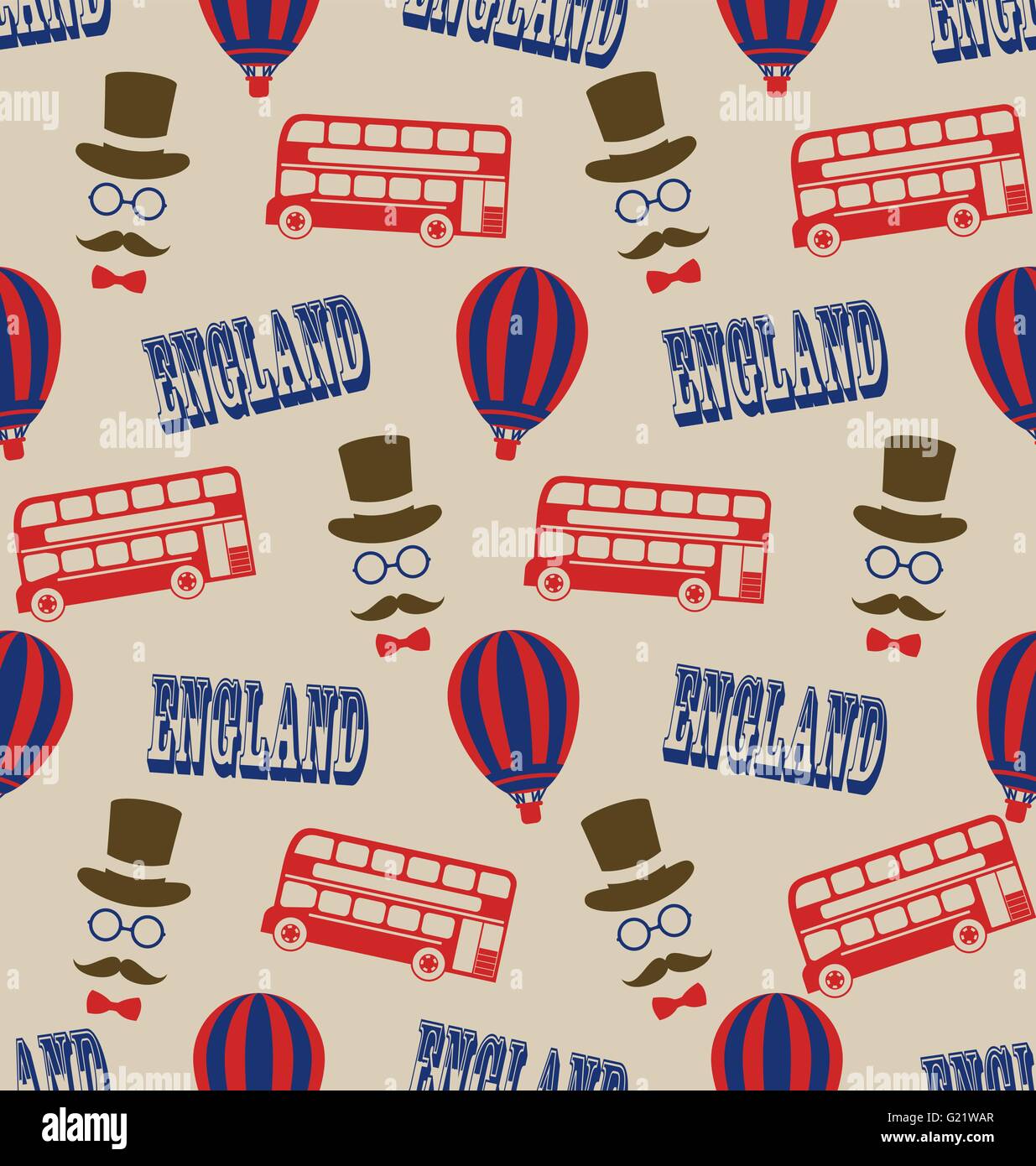 Retro Seamless English Texture with Colorful Symbols of England Stock ...