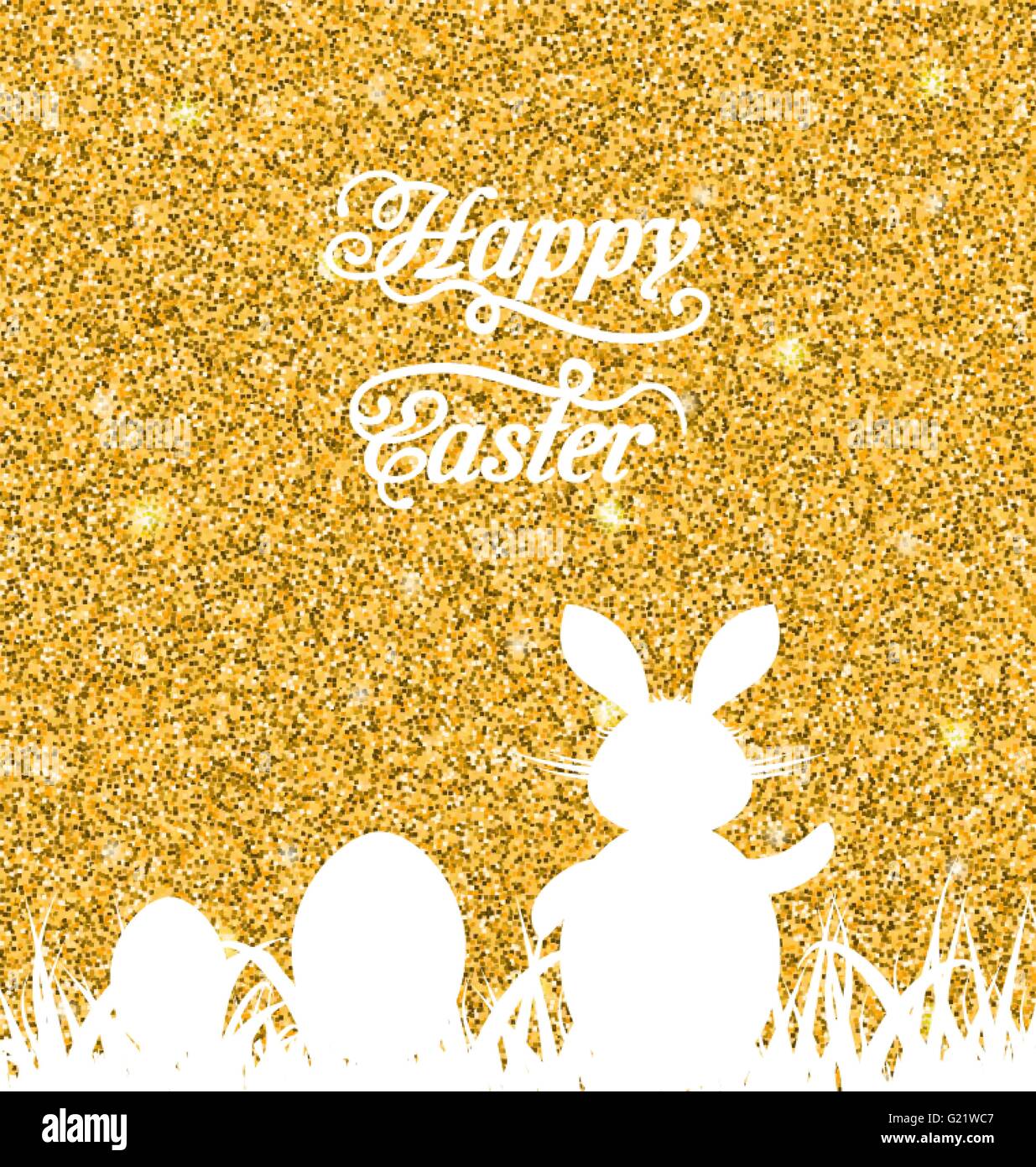 Abstract Easter Sparkle Background with Rabbit, Eggs, Grass Stock ...