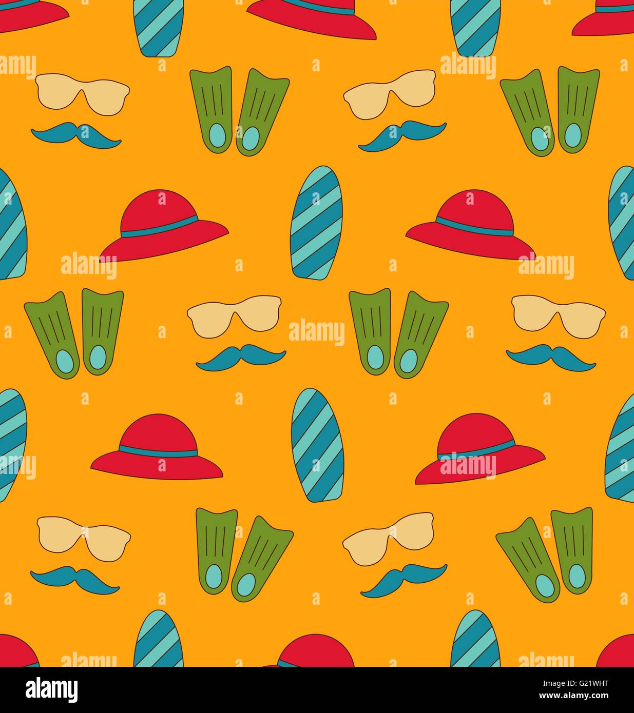 Colorful Old Seamless Texture with Summer Beach Objects Stock Vector ...