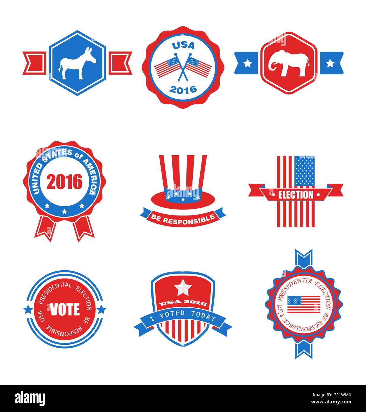 Set of Various Voting Graphics Objects and Labels, Emblems, Symbols ...