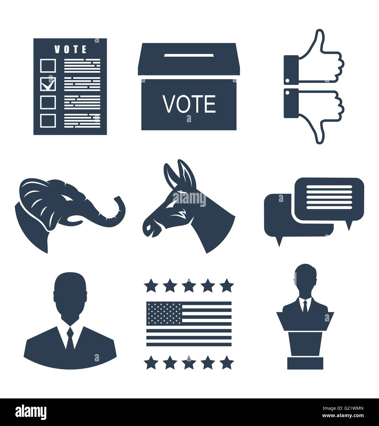 Elections, Campaign and Voting Set Signs. Symbols Vote of USA Stock ...