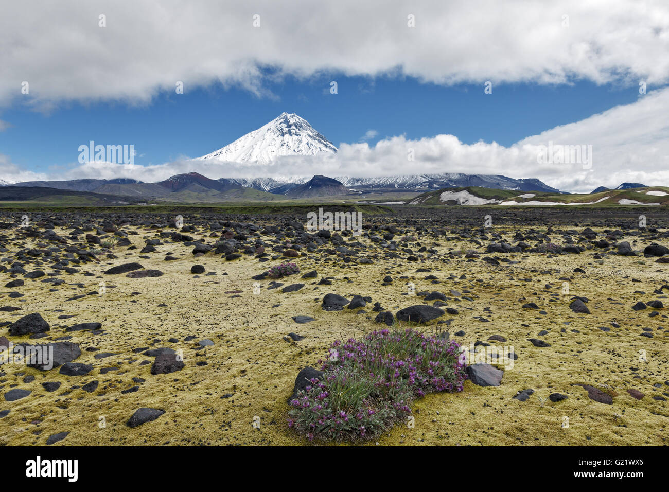 Nature of Kamchatka, beautiful volcanic landscape - view on Kamen ...
