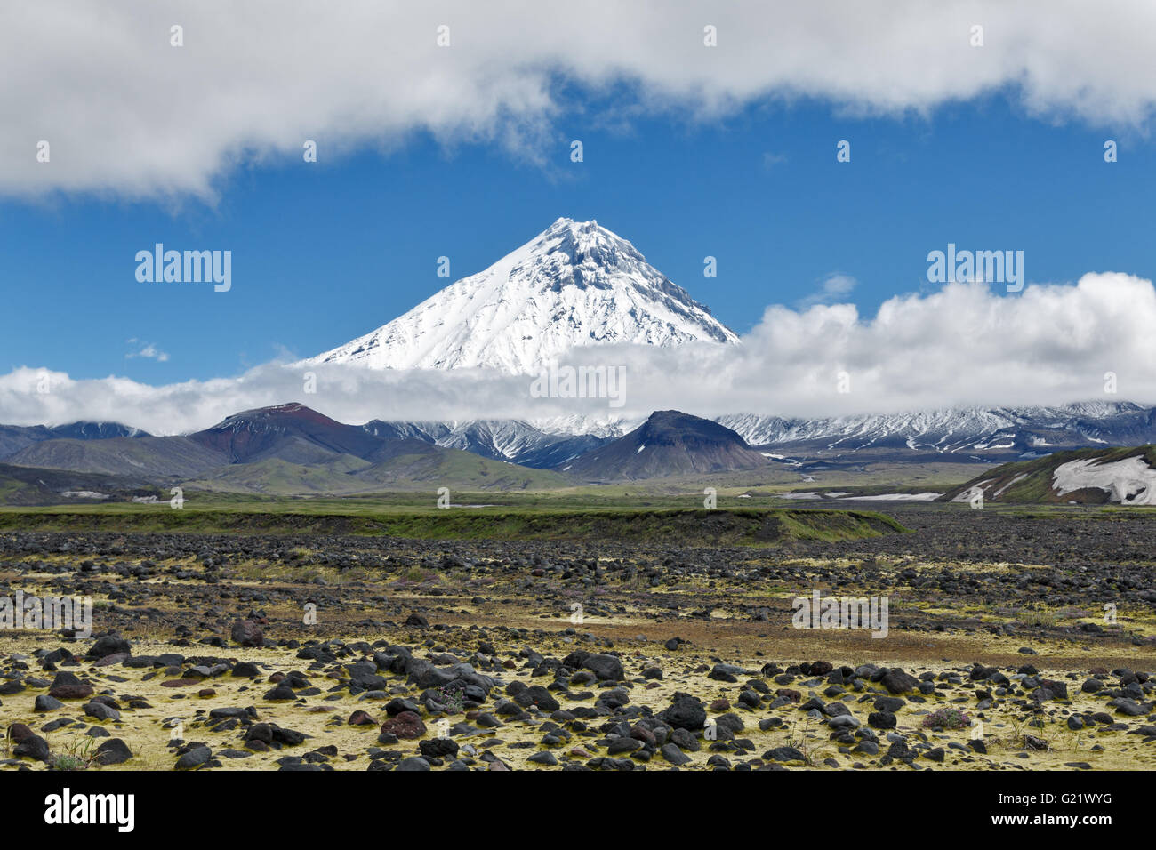 Nature of Kamchatka - beautiful volcanic landscape: view on Kamen ...