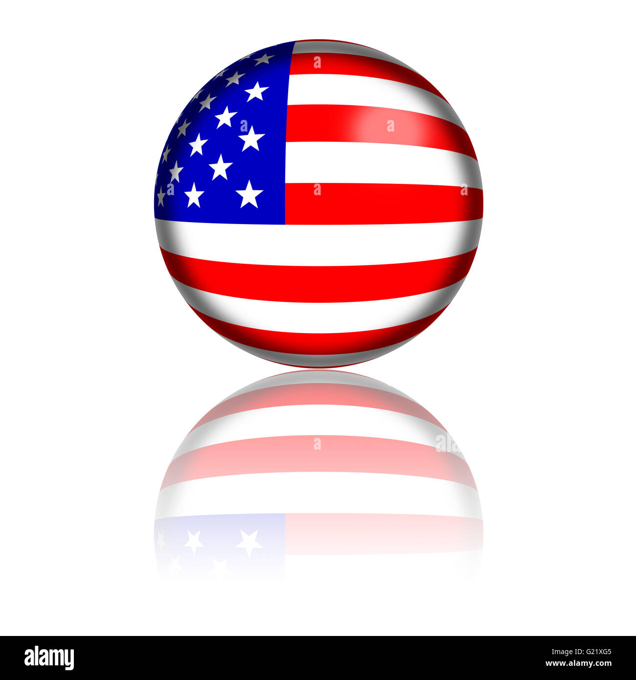 3D sphere or badge of USA flag with reflection at bottom Stock Photo ...