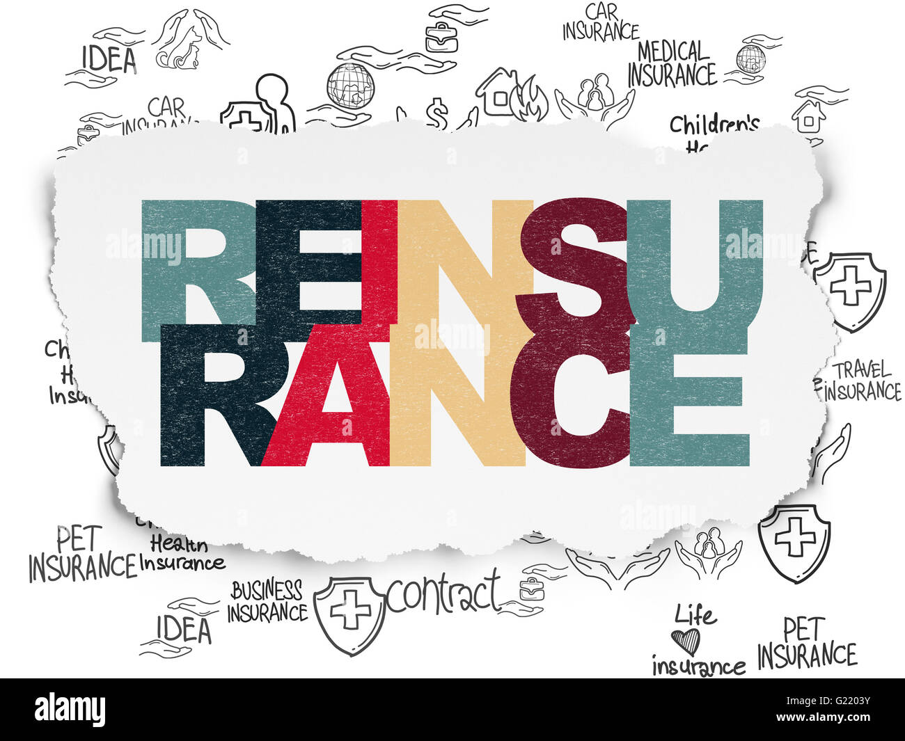 Insurance concept: Reinsurance on Torn Paper background Stock Photo - Alamy