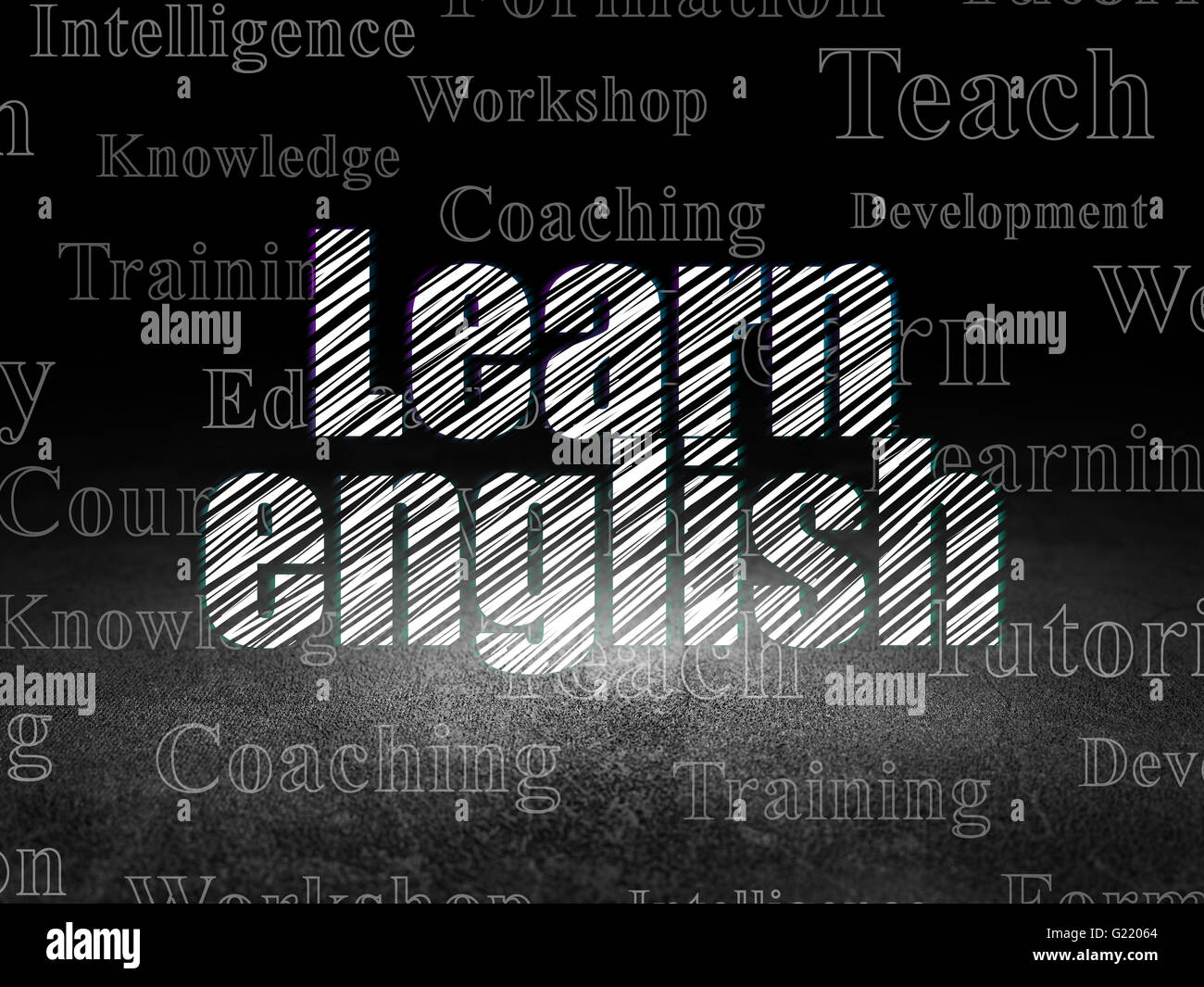 Learning concept: Learn English in grunge dark room Stock Photo - Alamy