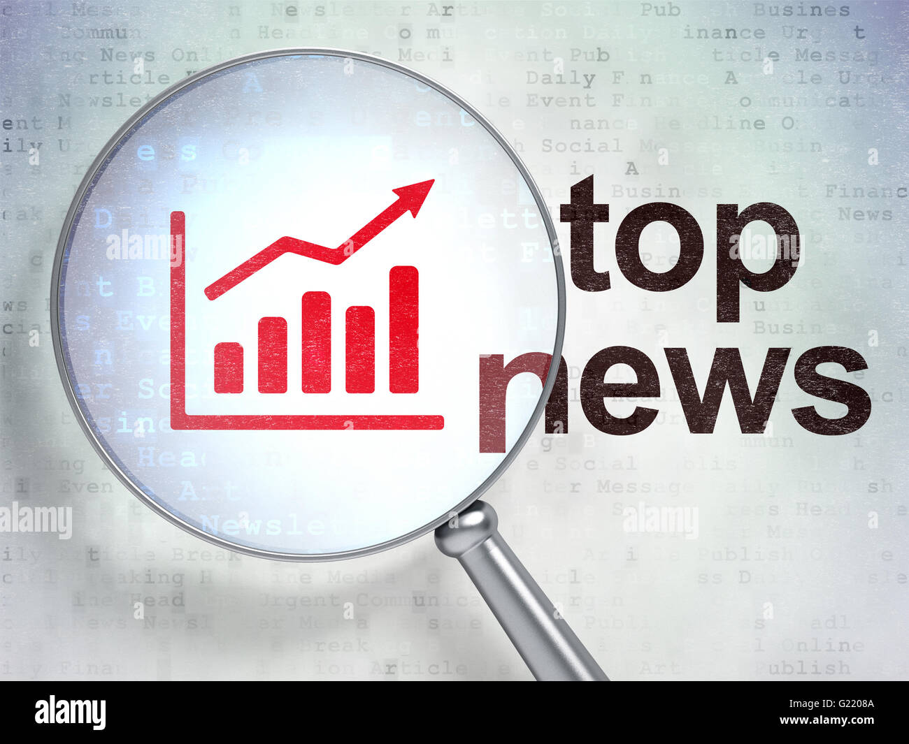 News concept: Growth Graph and Top News with optical glass Stock Photo ...