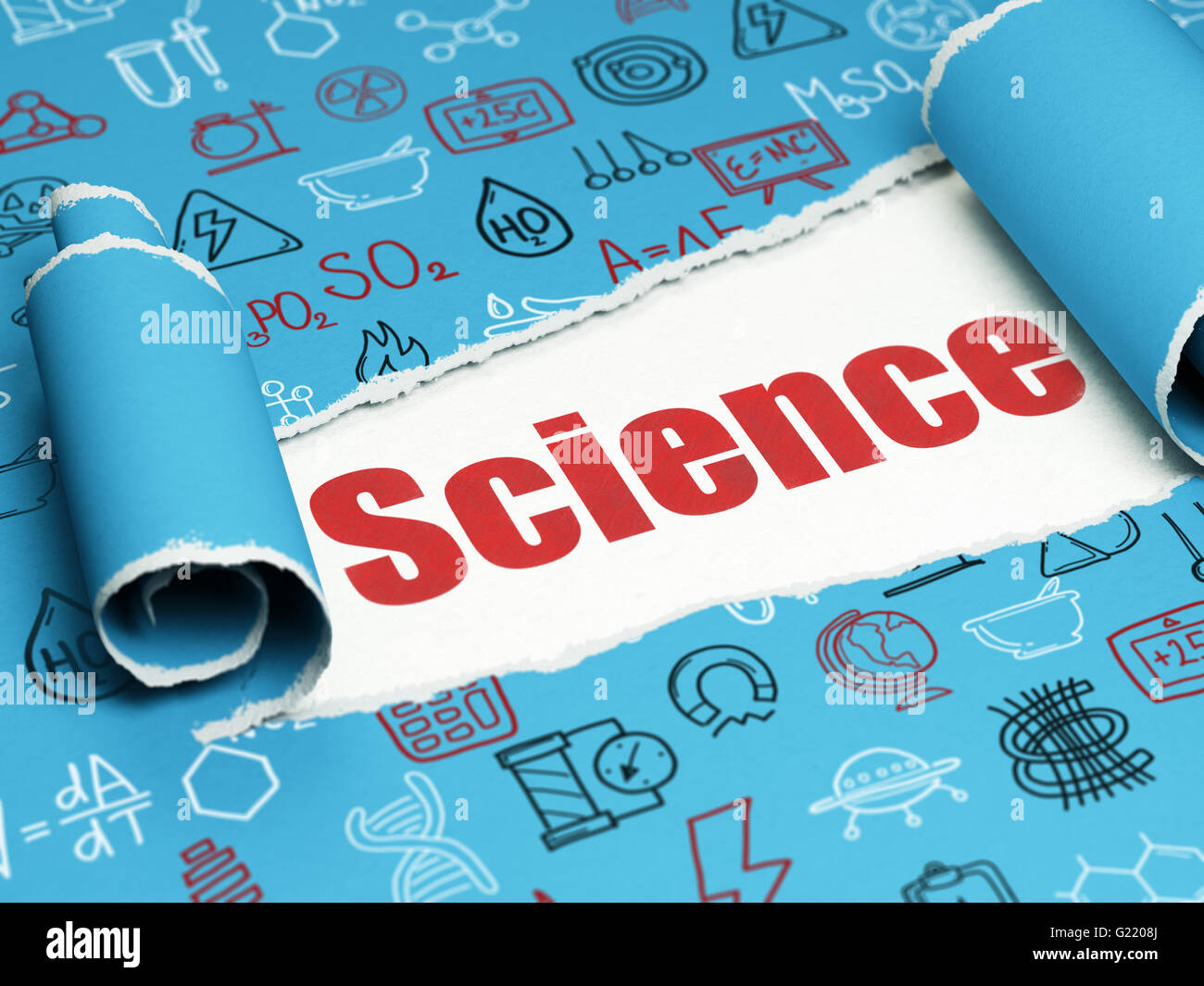 Science concept: red text Science under the piece of torn paper Stock ...