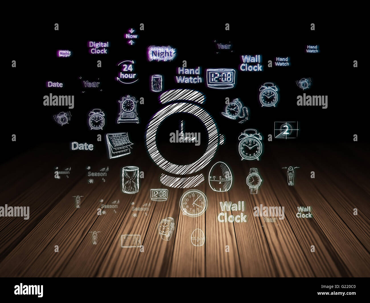 Timeline concept: Watch in grunge dark room Stock Photo - Alamy