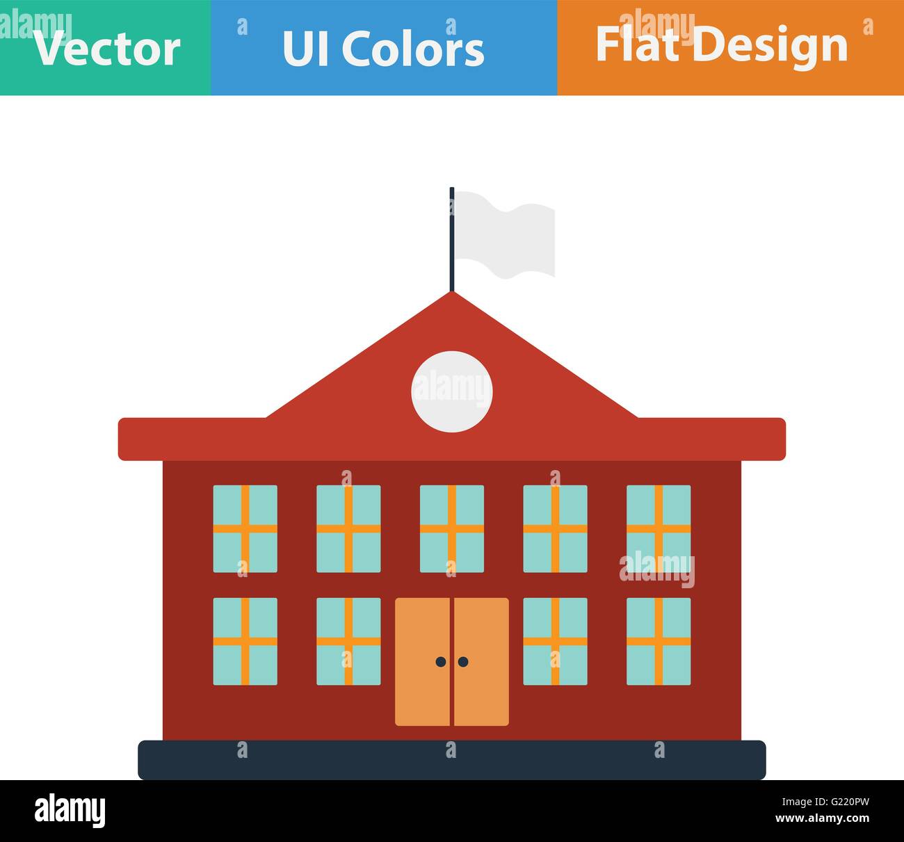 Flat design icon of School building in ui colors. Vector illustration ...