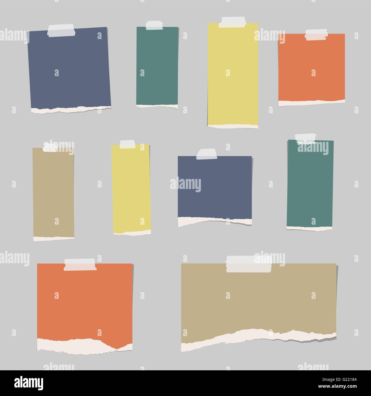 Colorful ripped blank note paper are stuck on gray background Stock ...