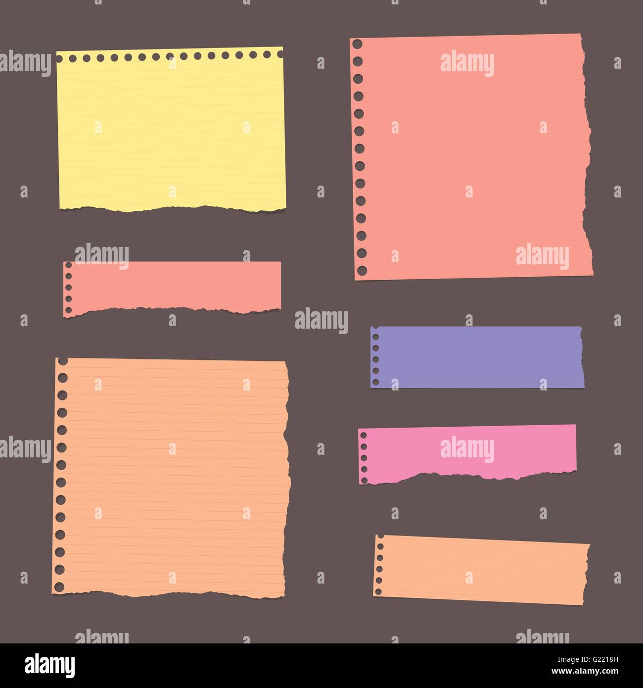 Colorful ripped lined blank note paper are stuck on dark wall Stock ...