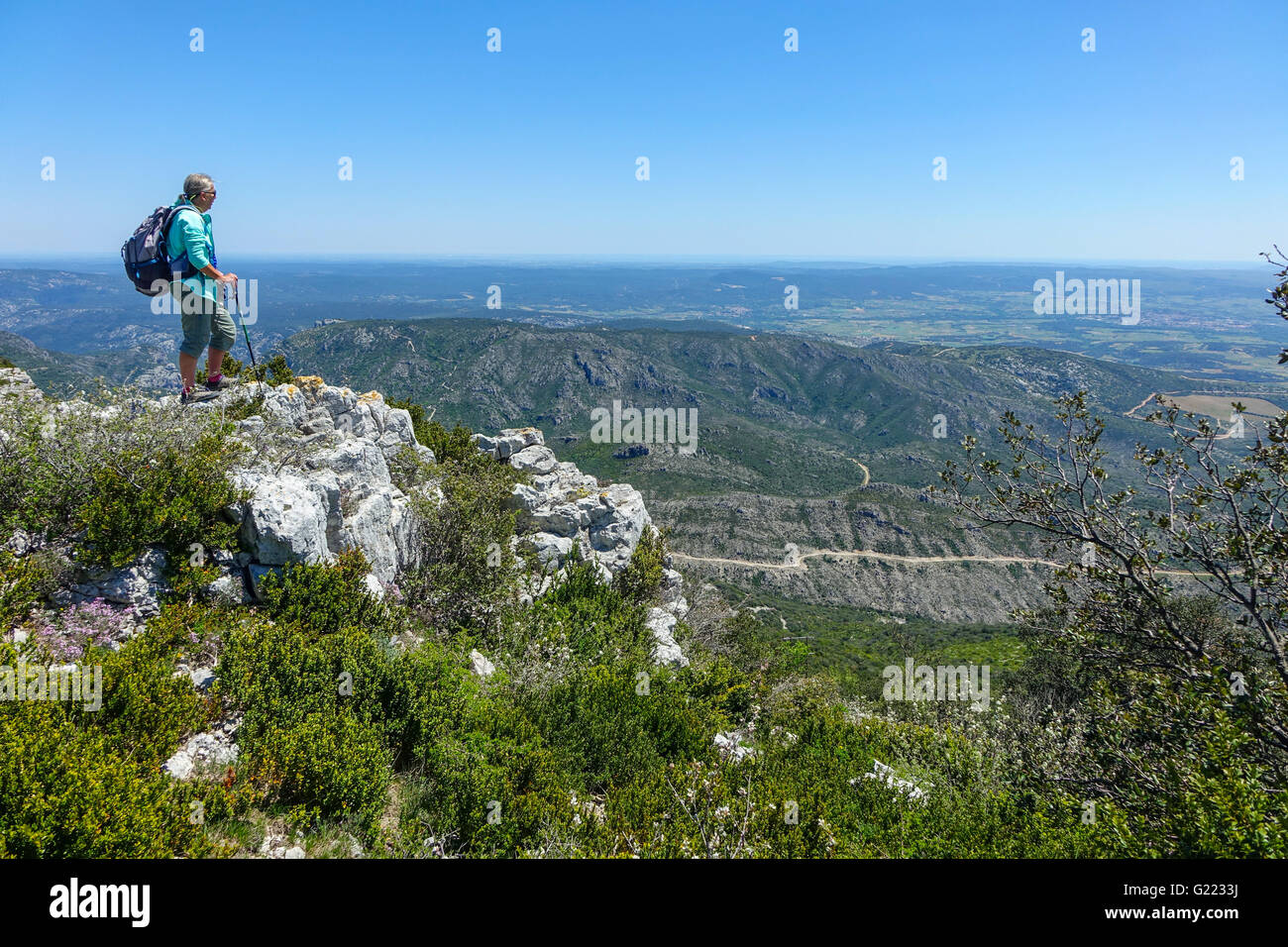 Female walker hiker on Mont Saint-Baudille, Languedoc France Stock ...
