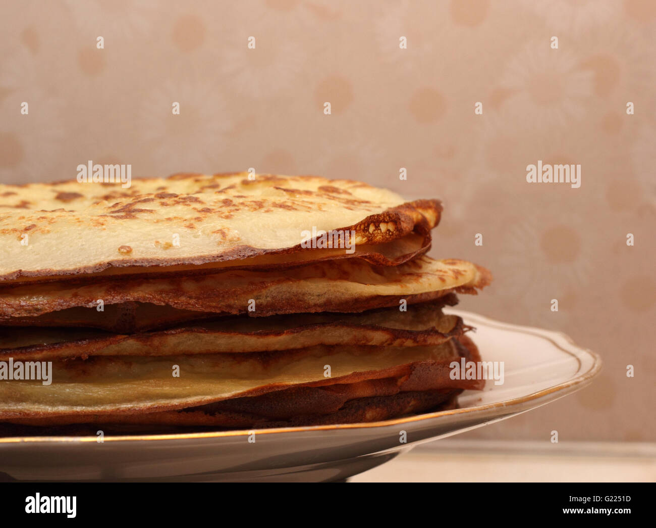 The stack of the pancakes on the plate closeup photo Stock Photo - Alamy