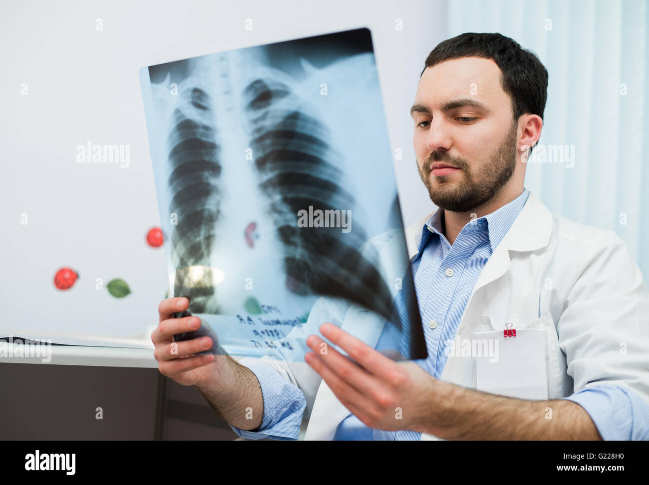 close up portrait of doctor looking at chest x ray in his office Stock ...