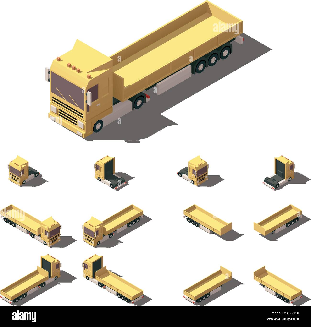 Vector isometric truck with cargo semi-trailer icon set Stock Vector ...
