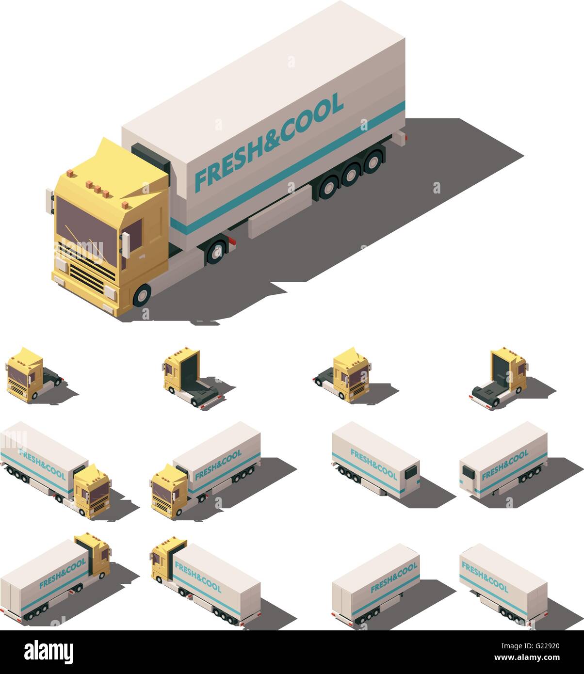 Vector isometric truck with insulated or refrigerated semi-trailer icon ...