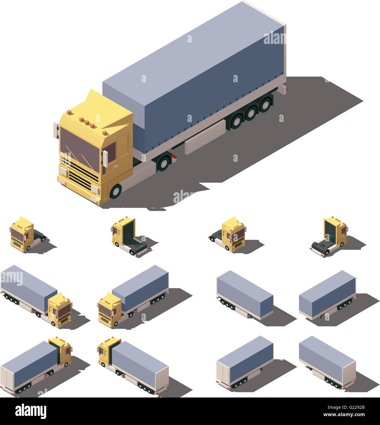 Vector isometric truck with tilt box semi-trailer icon set Stock Vector ...