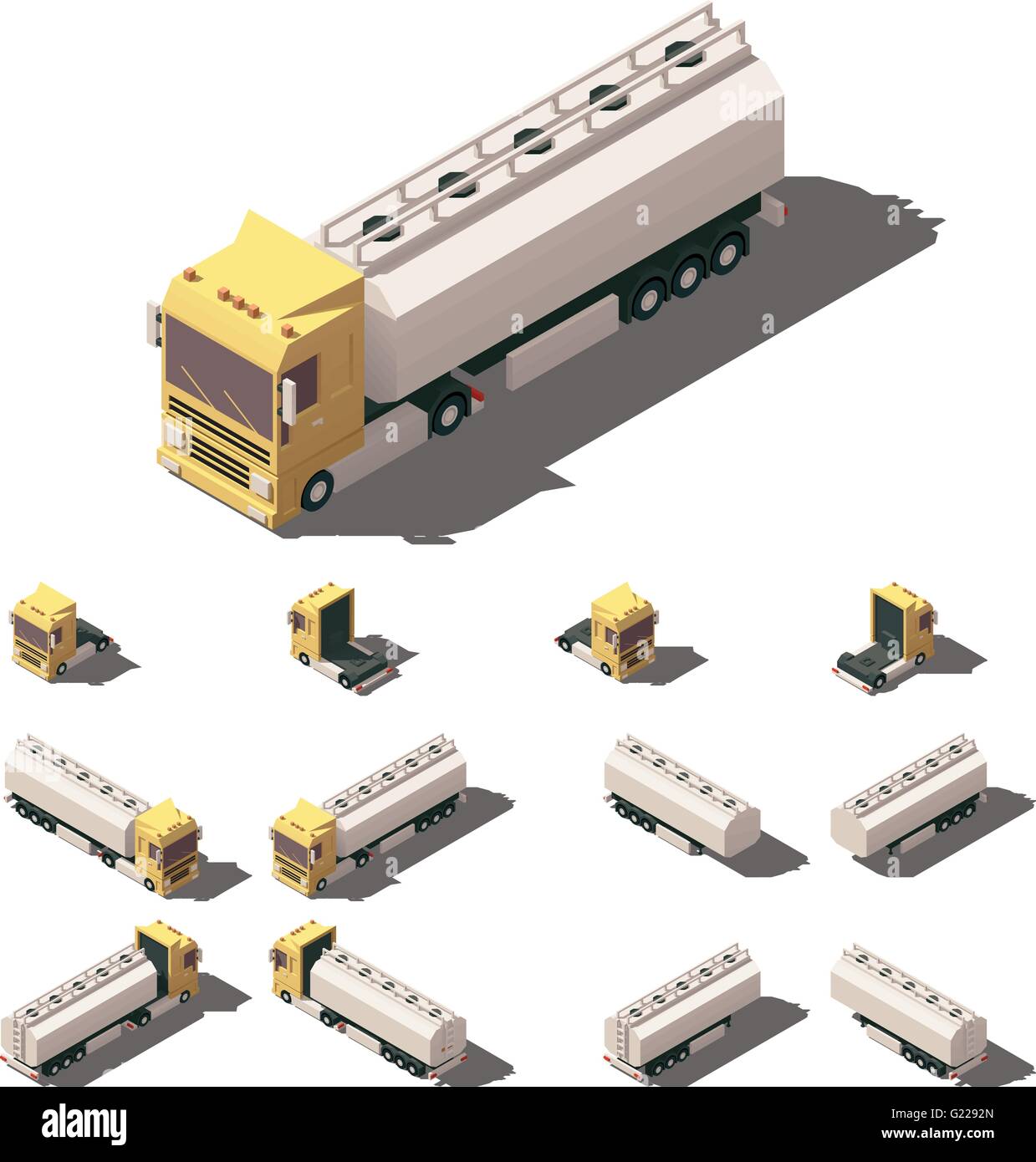 Vector isometric truck with liquid tank semi-trailer icon set Stock ...