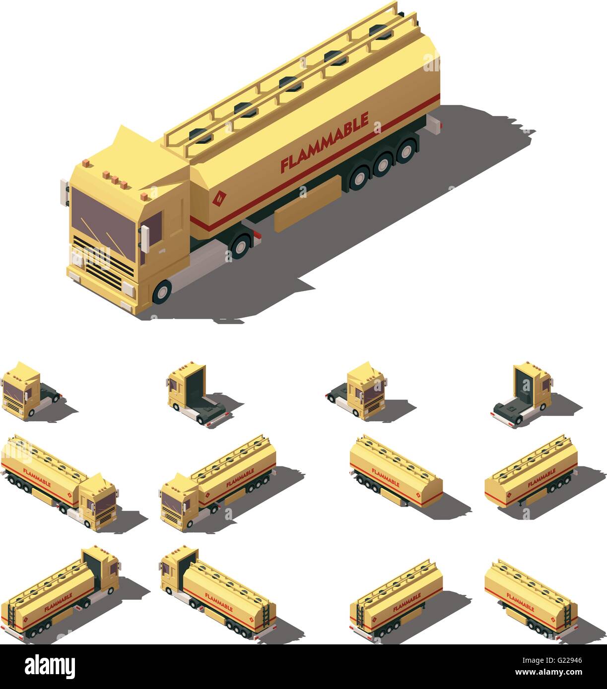 Vector isometric truck with liquid tank semi-trailer icon set Stock ...