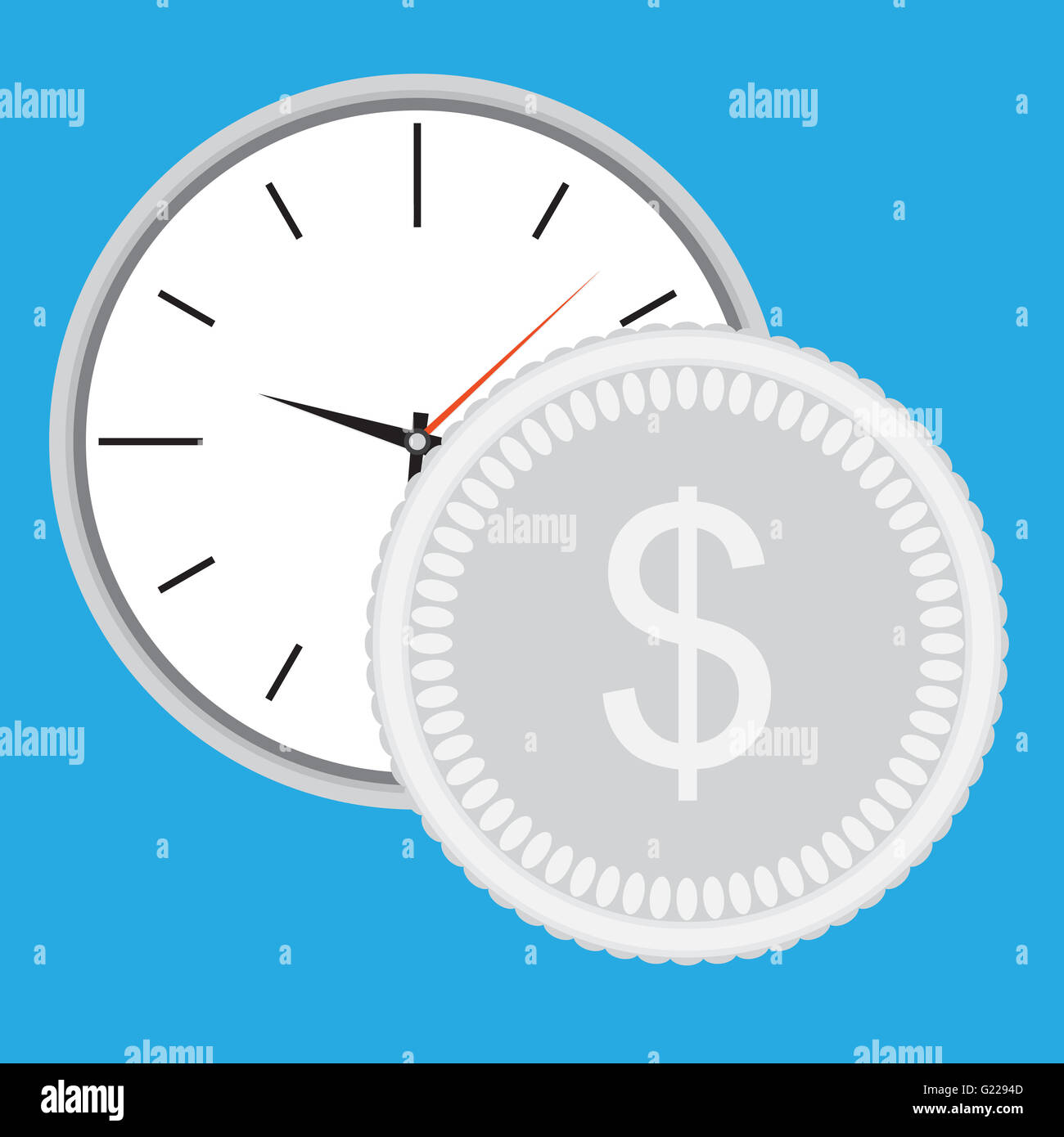 Time is money, clock with silver coin. Dollar money silver and business ...