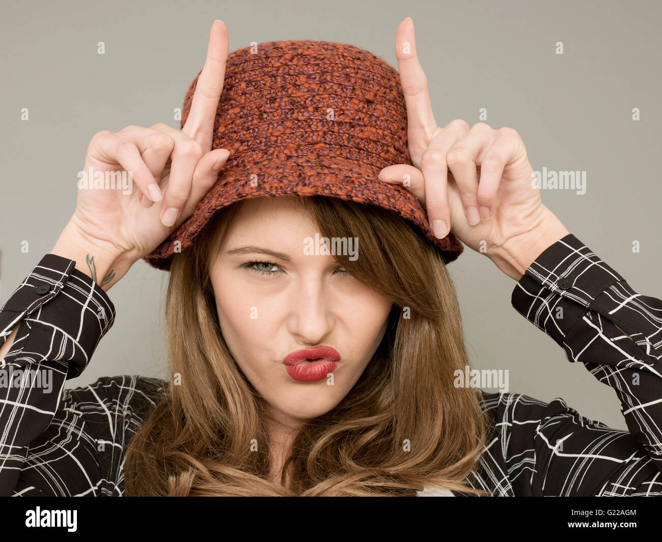 Portrait of A Woman Being or Acting Silly Pulling Faces and Acting the ...
