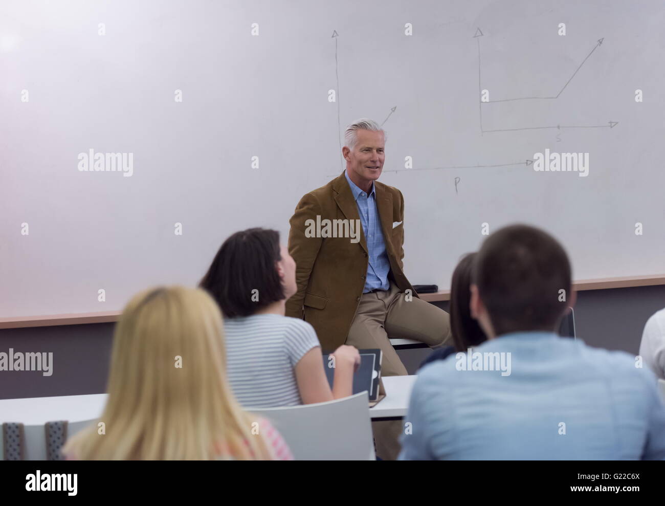 group of students study with professor in modern school classroom Stock ...