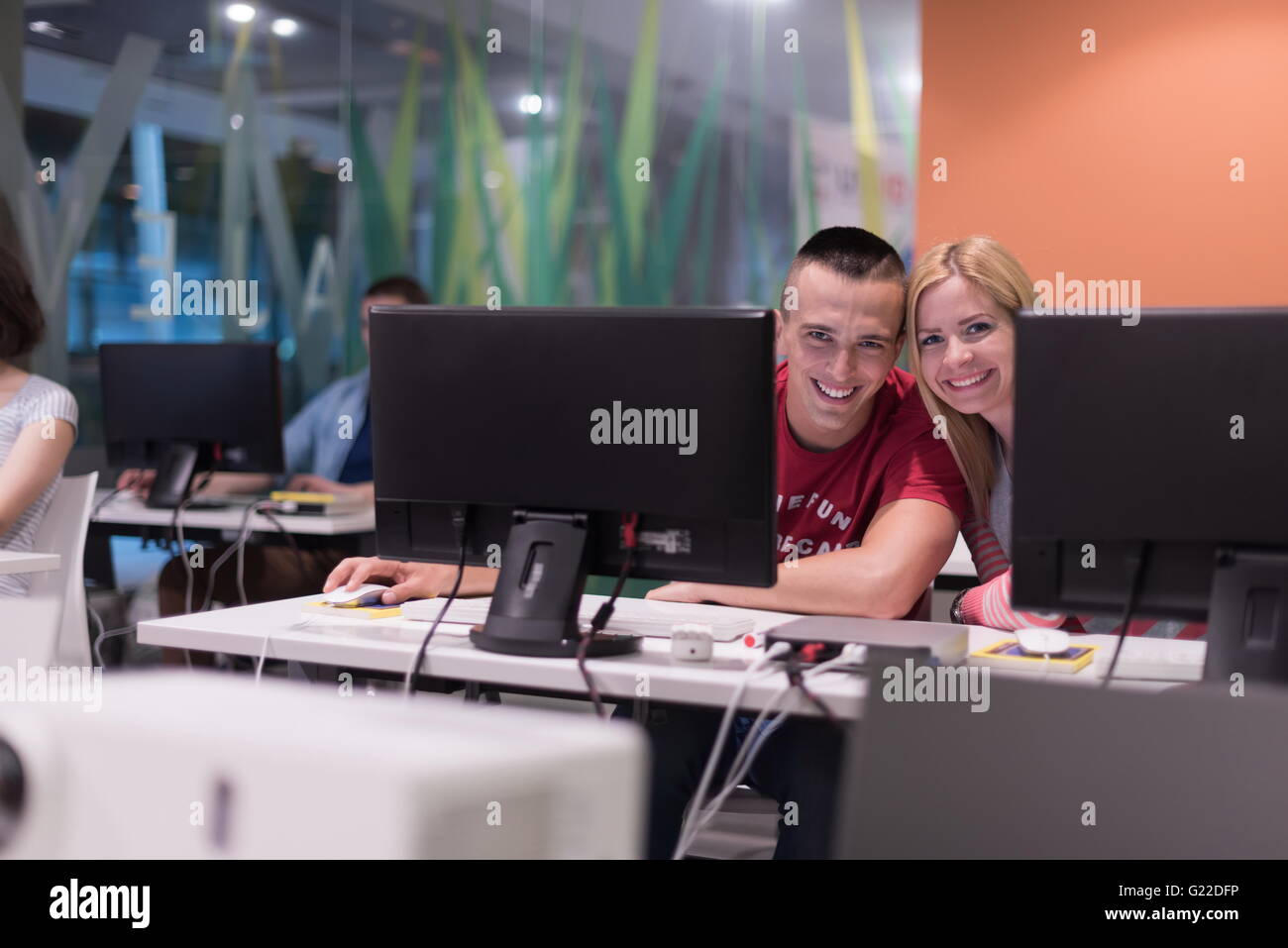 technology students group portrait in computer lab school classroom ...