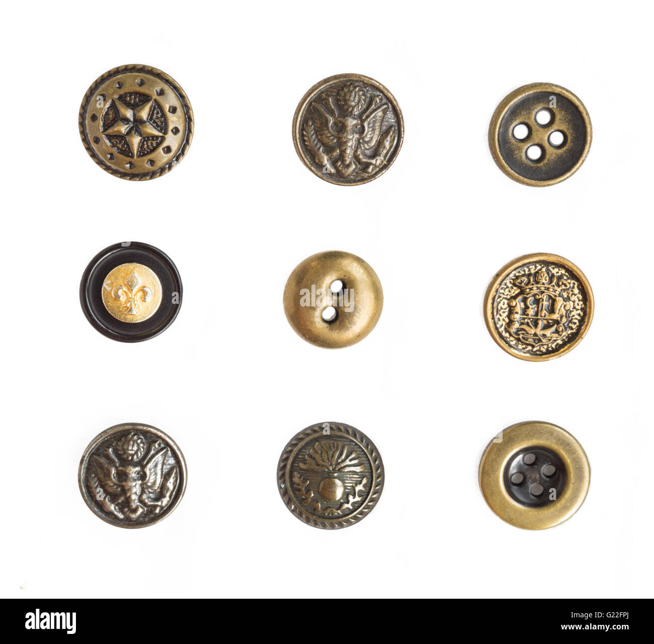 Many original buttons isolated on white background Stock Photo - Alamy