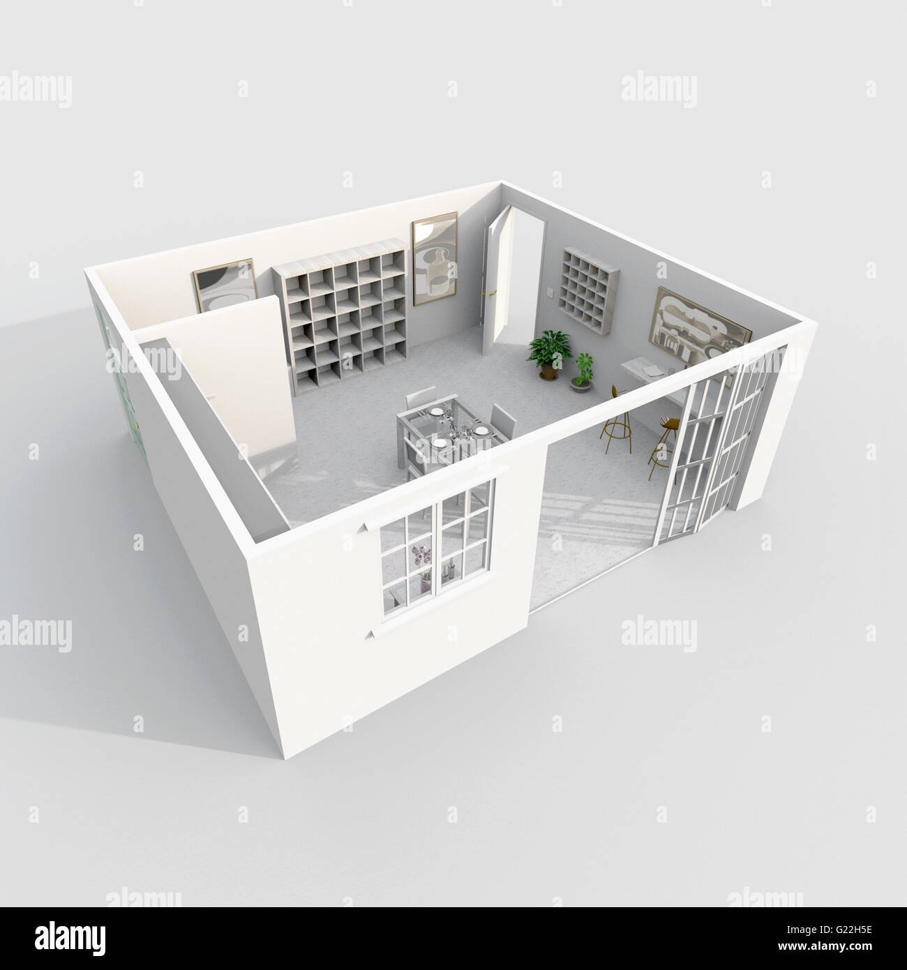 3d interior rendering oblique view of furnished domestic kitchen Stock ...