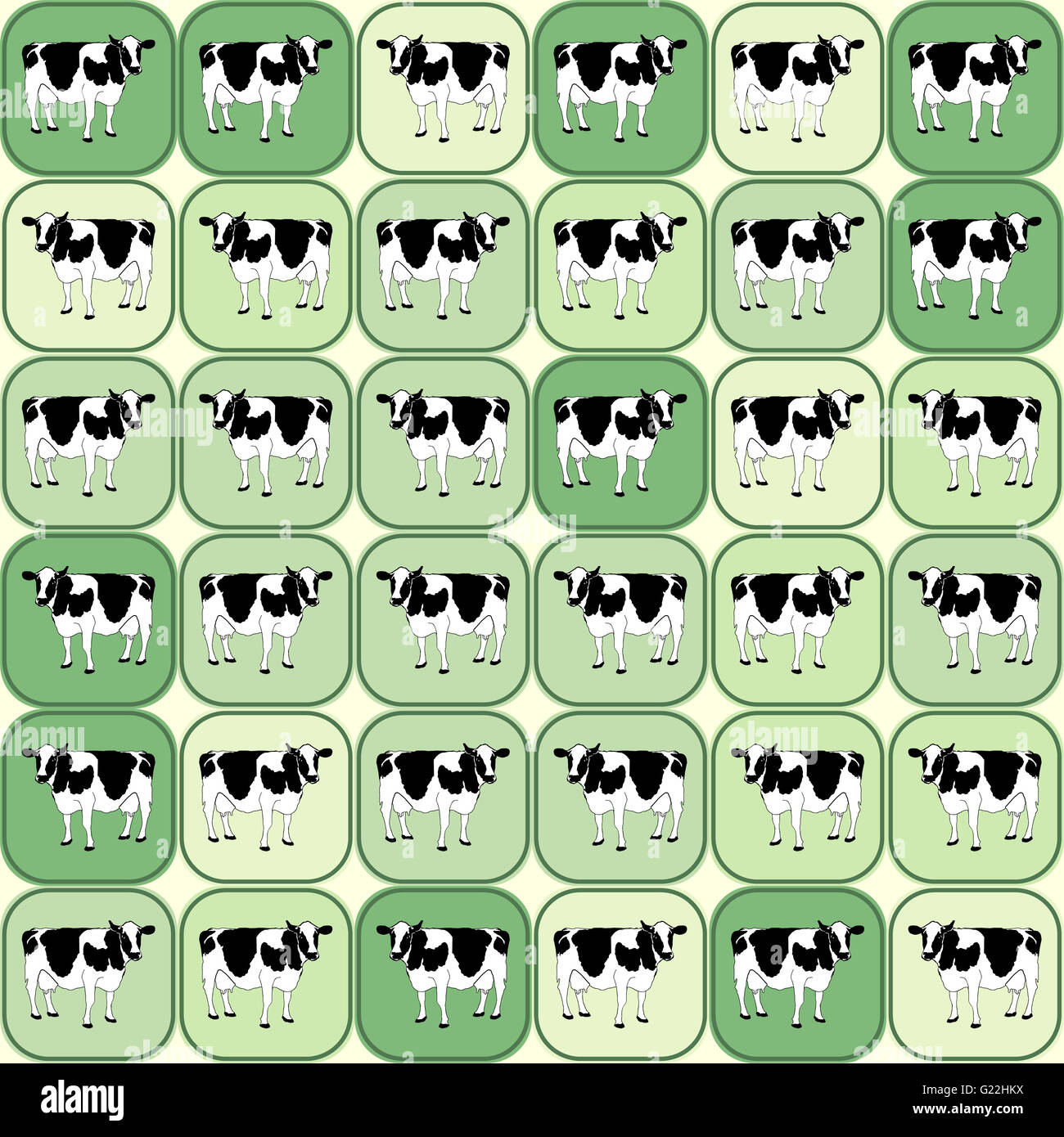 Tiled cows pattern in green boxes Stock Photo - Alamy