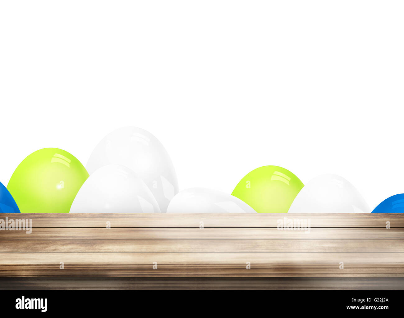 wood desk easter eggs Stock Photo - Alamy