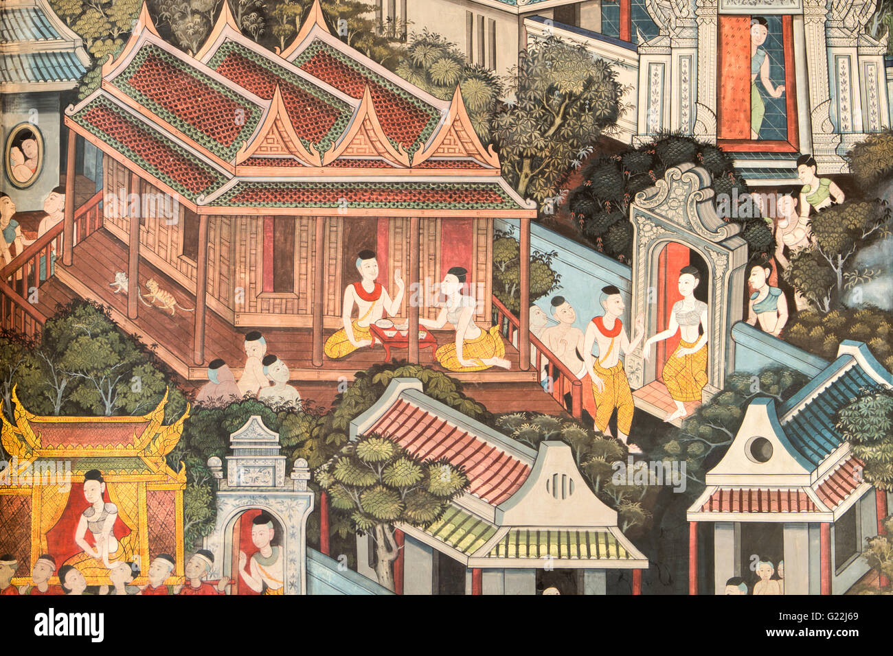 Thai Buddhist Temple Wall Mural Stock Photo - Alamy