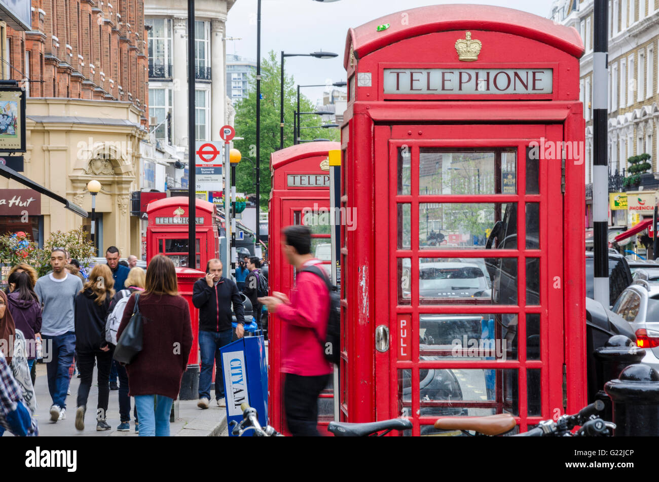 Red telephone boxes outside Bayswater London Underground Station on ...