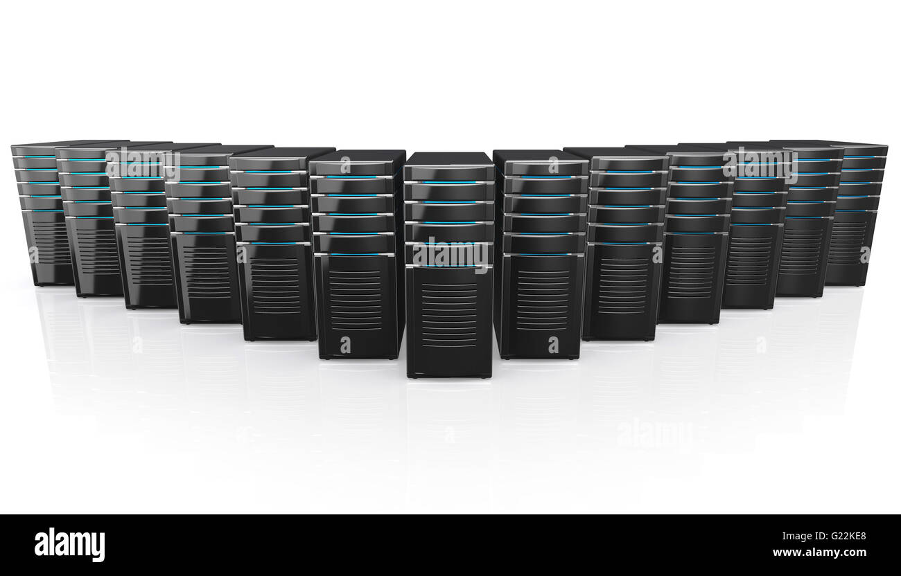 3D illustration of network workstation servers isolated on white ...