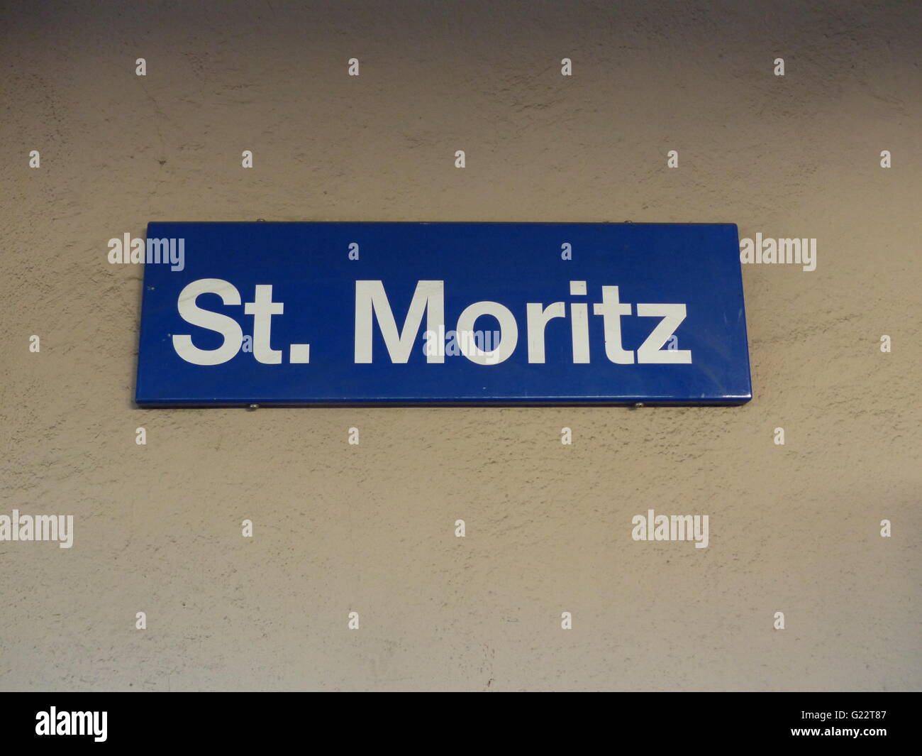 Switzeland - Saint Moritz. Train station with St. Moritz sign Stock ...