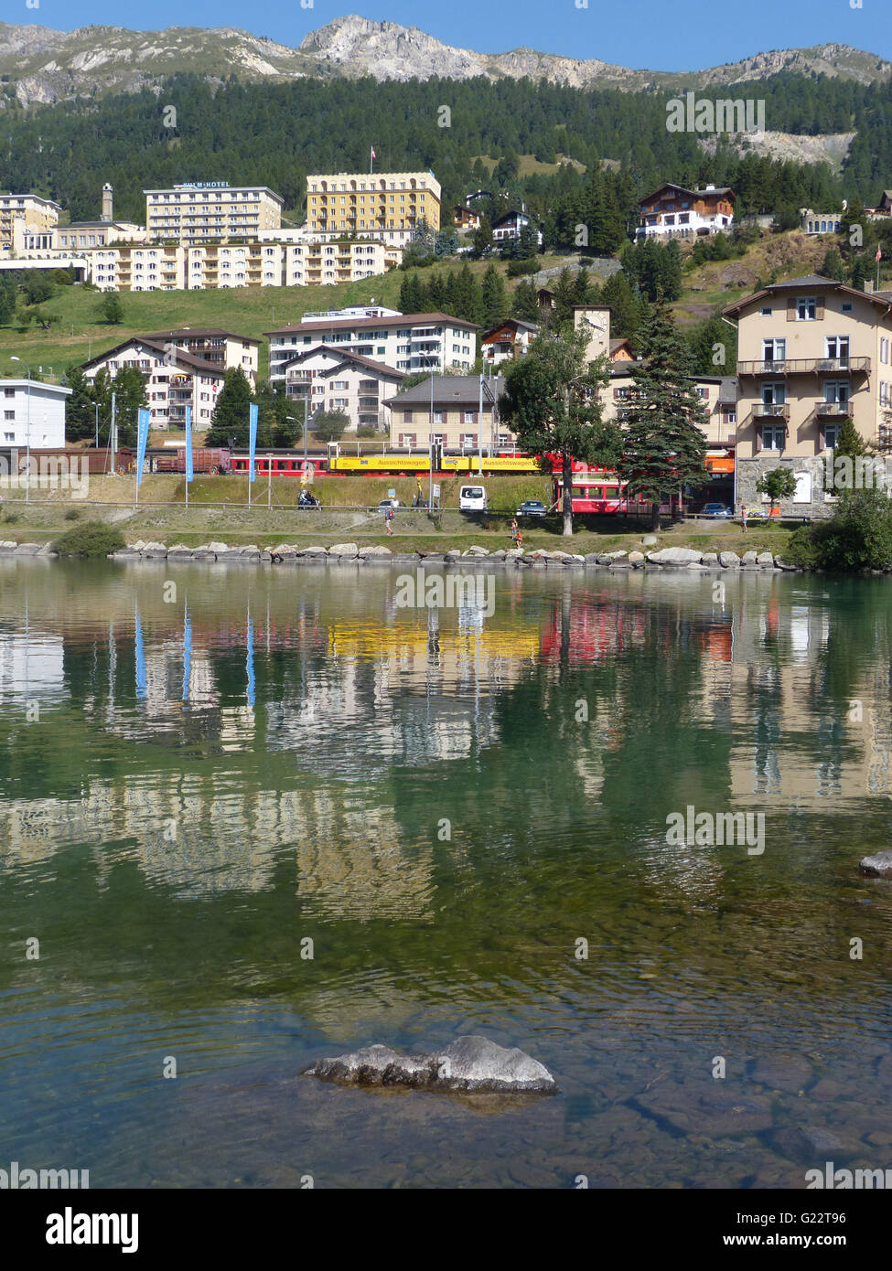 Switzeland - Saint Moritz with Lake St. Moritz in morning Stock Photo ...